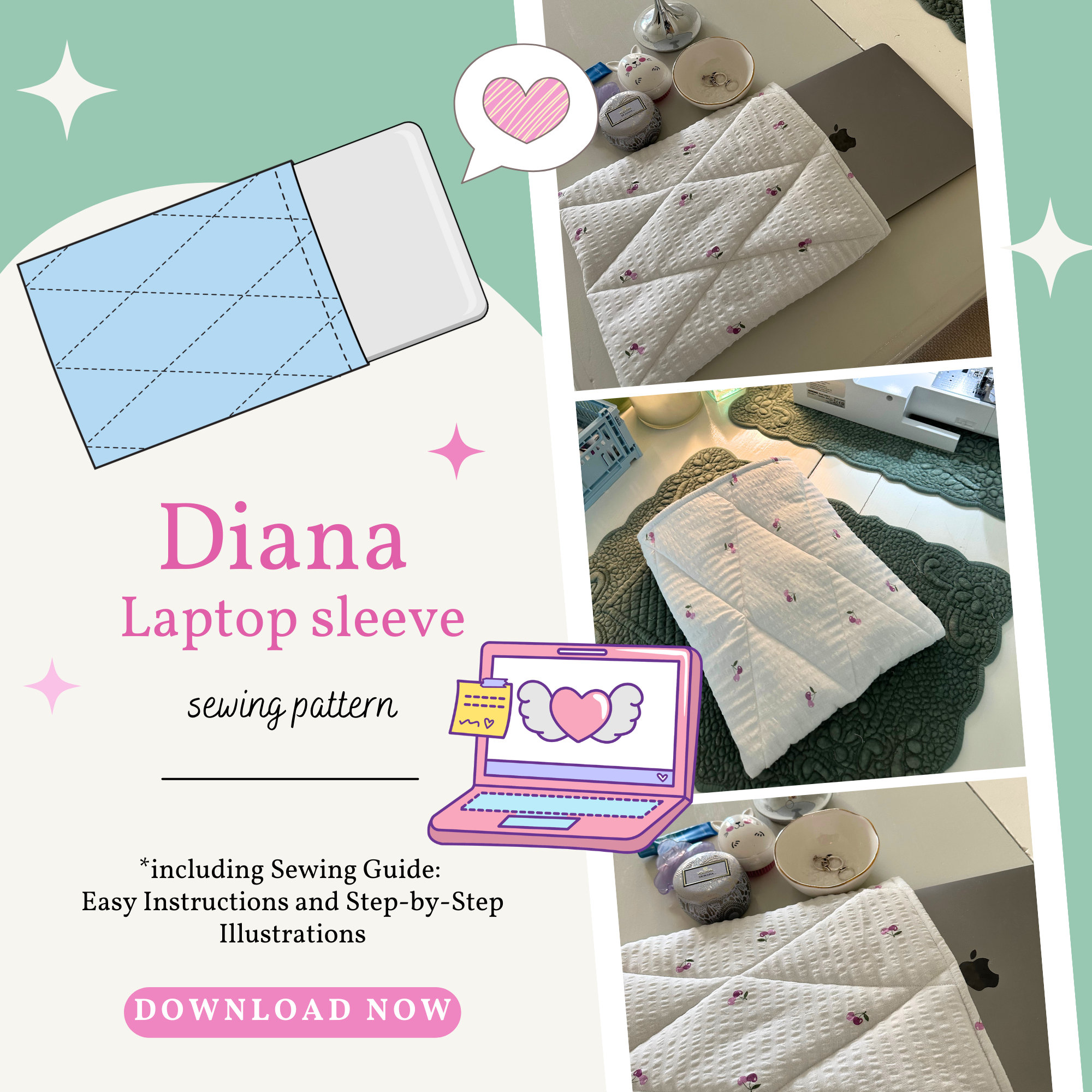 Laptop Sleeve Sewing Pattern | Laptop Case PDF Sewing Instructions ...