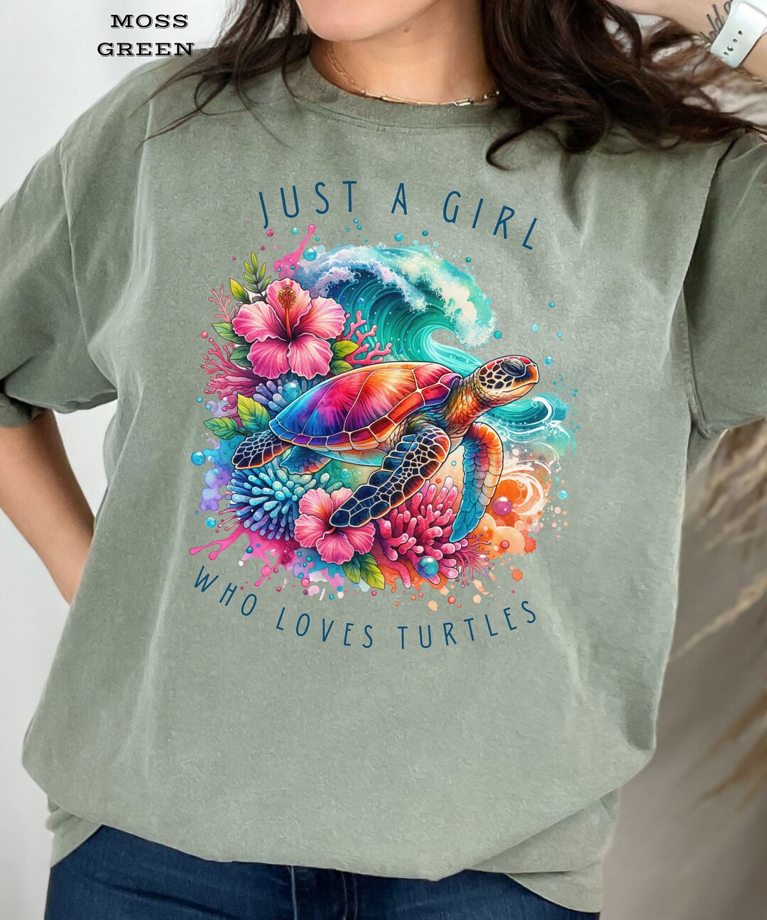 Just A Girl Who Loves Sea Turtles, Watercolor Tortoise Shirt, Turtle ...