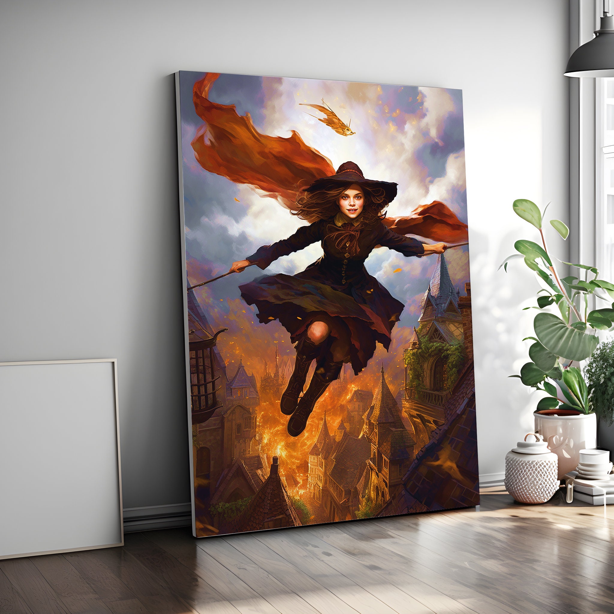 Flying Witch3 Oil Painting Thick Canvas Art With a High-quality Frame ...
