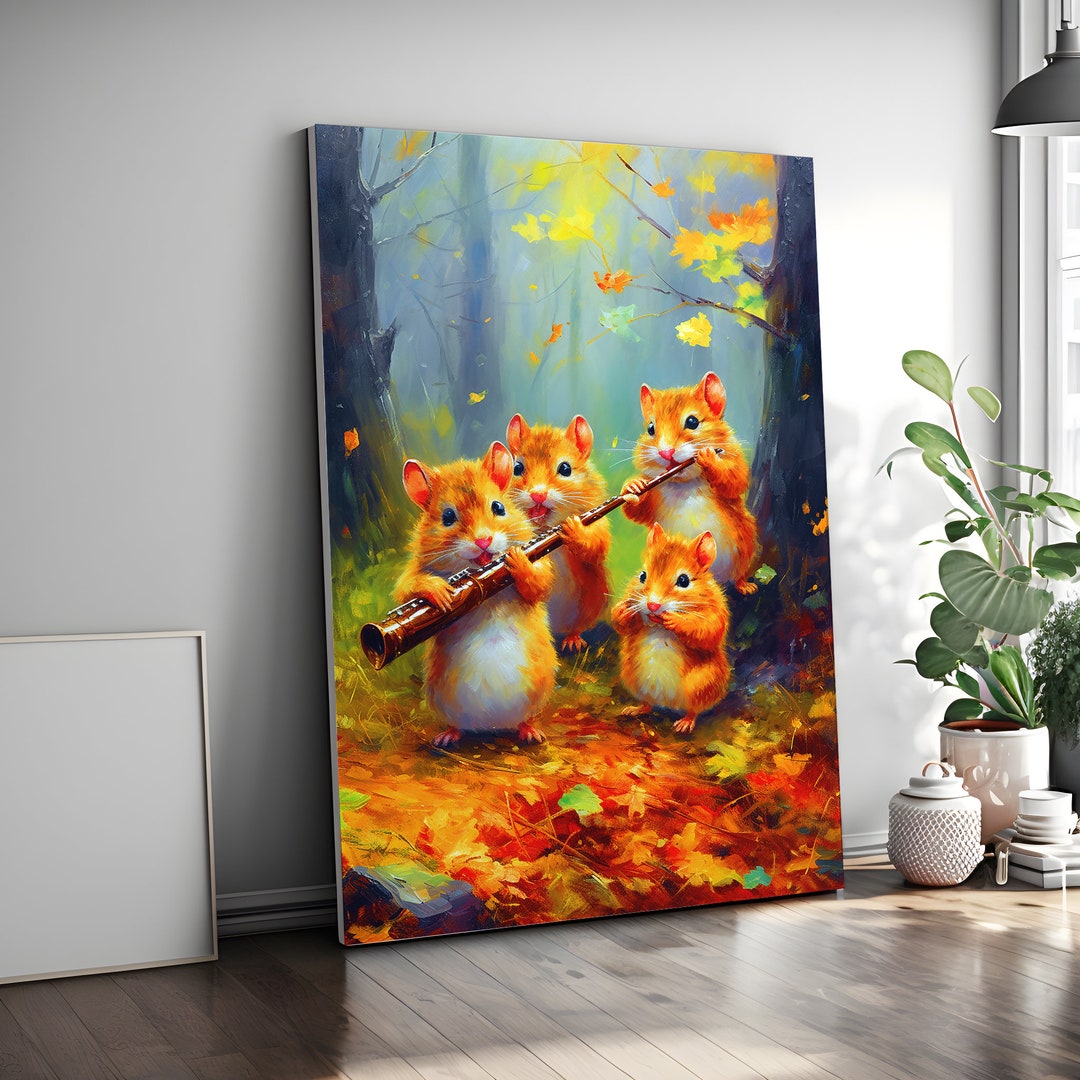 Autumn Hamster2 Painting Thick Canvas Art With a High-quality Frame ...