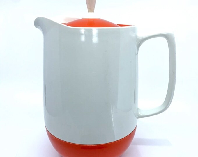 Vintage 1960s MCM Orangey-red & White Thermos Ware Insulated Hot/cold ...