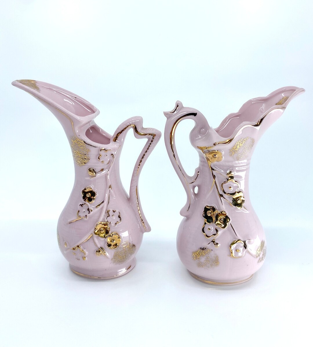 Pair of Vintage Lilac & Gold Porcelain Ewer Pitcher Bud Vases Made in ...