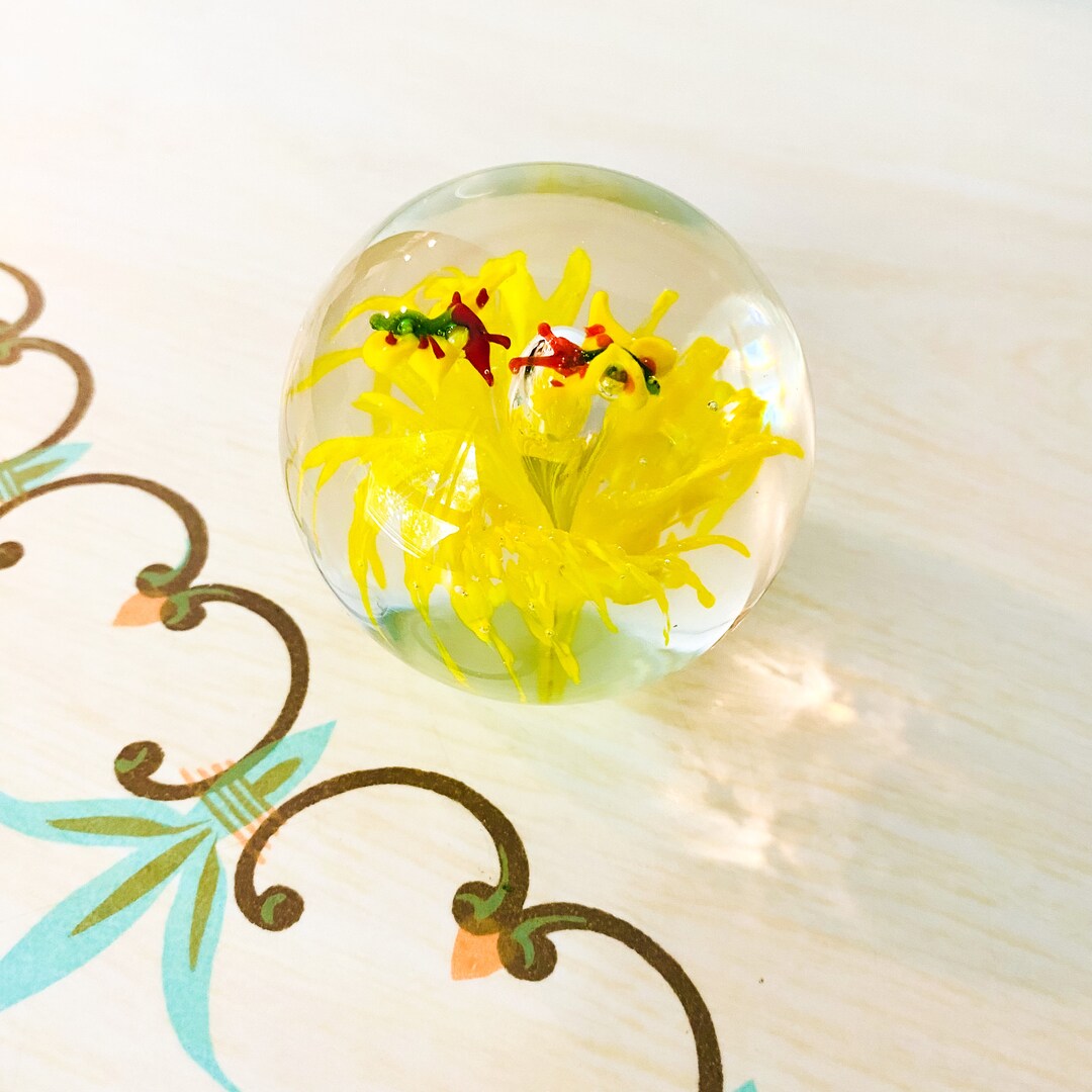 Vintage 1970s Glass Orb Paperweight – Elegant Floral Beauty With ...