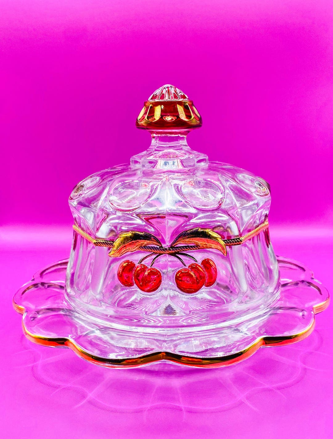 Antique Northwood Cherry & Cable Ruby Stain Covered Butter Dish • EAPG ...
