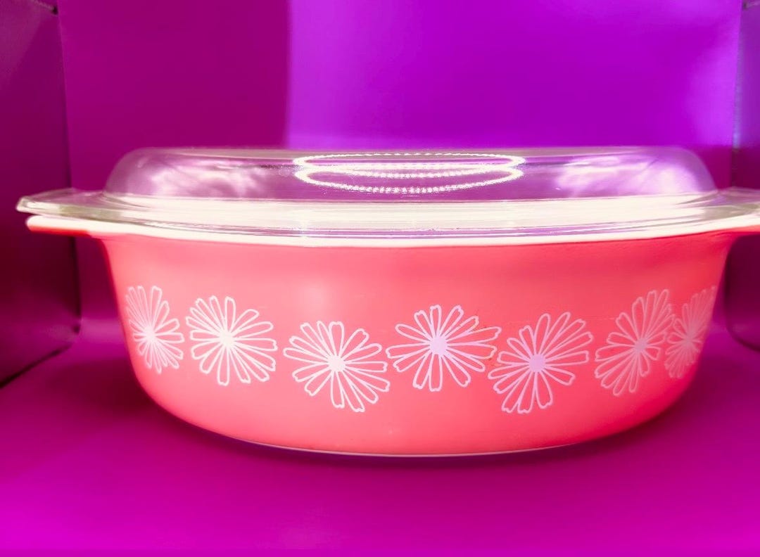 Vintage 1950s Pyrex Pink Daisy 045 Oval Casserole With Lid | 2.5 Quart ...