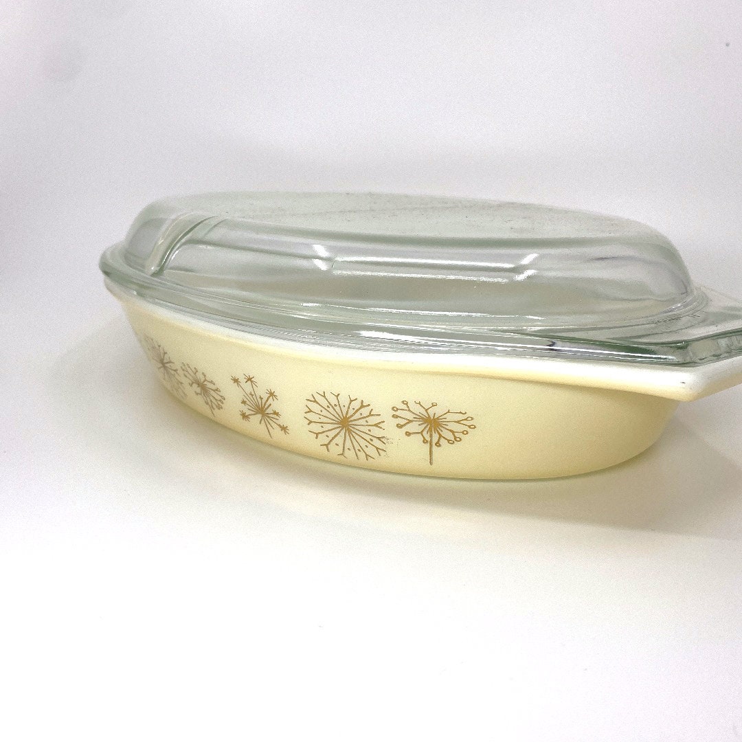 Vintage 1959 Pyrex Promo Dandelion Duet Divided Casserole W/ Lid and ...