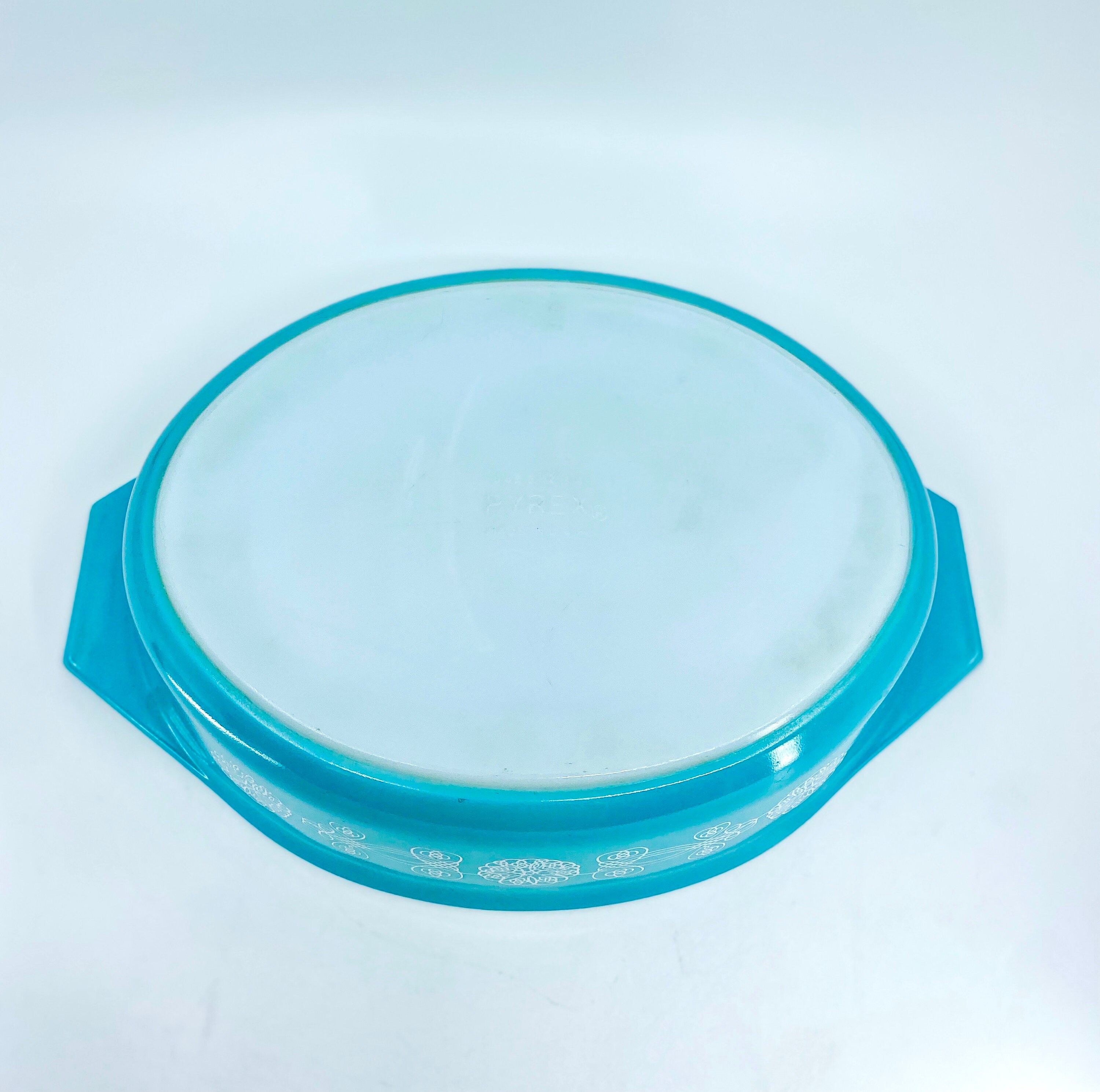 Vintage 1957 Pyrex Promo Turquoise Lace Medallion 045 Dish W/ Lid and ...