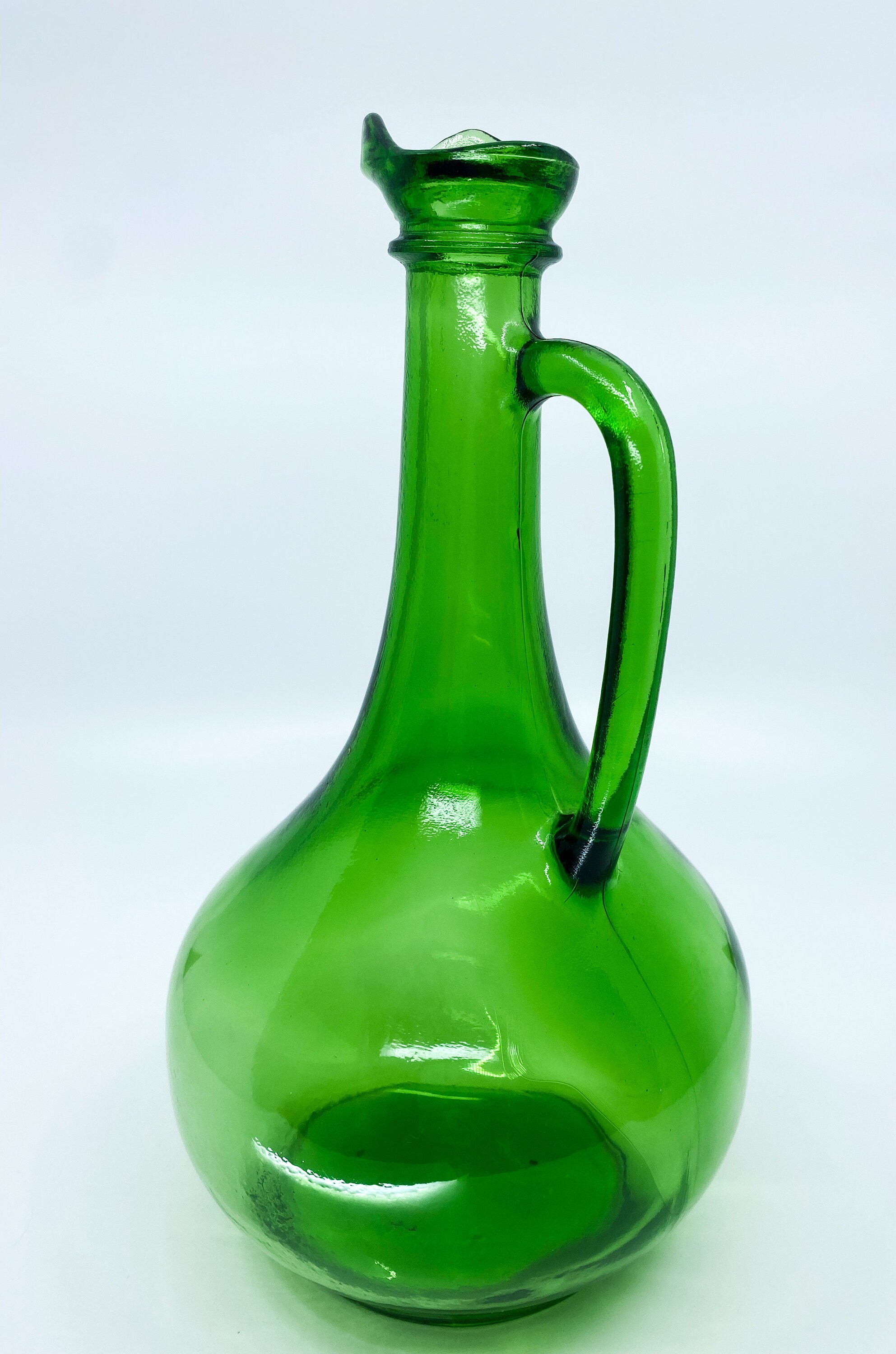 Vintage Thatcher Emerald Green Glass Jug Pitcher Decanter Vase 11.5 ...