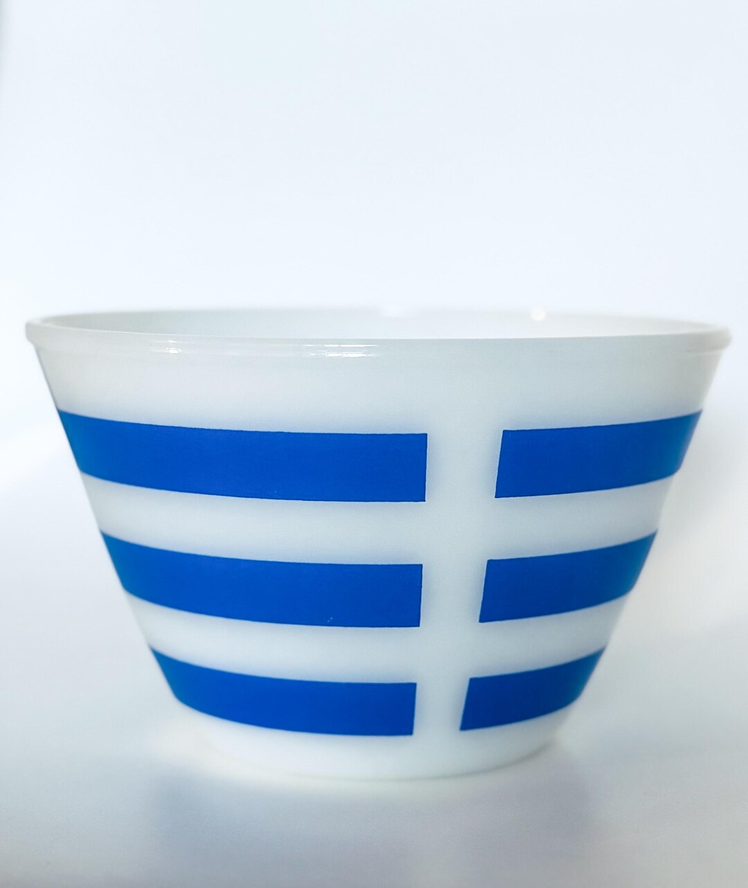 Rare Vintage Opalex France Blue Stripe Bowl – MCM Opal Glass – 7.5 ...