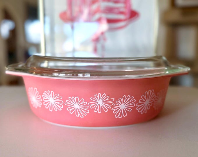 Vintage 1950s Pyrex Pink Daisy 045 Oval Casserole With Lid | 2.5 Quart ...