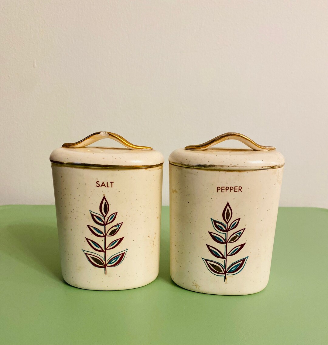 Extra Large Salt & Pepper Shakers With Gold Leaf Handles and Leaf ...