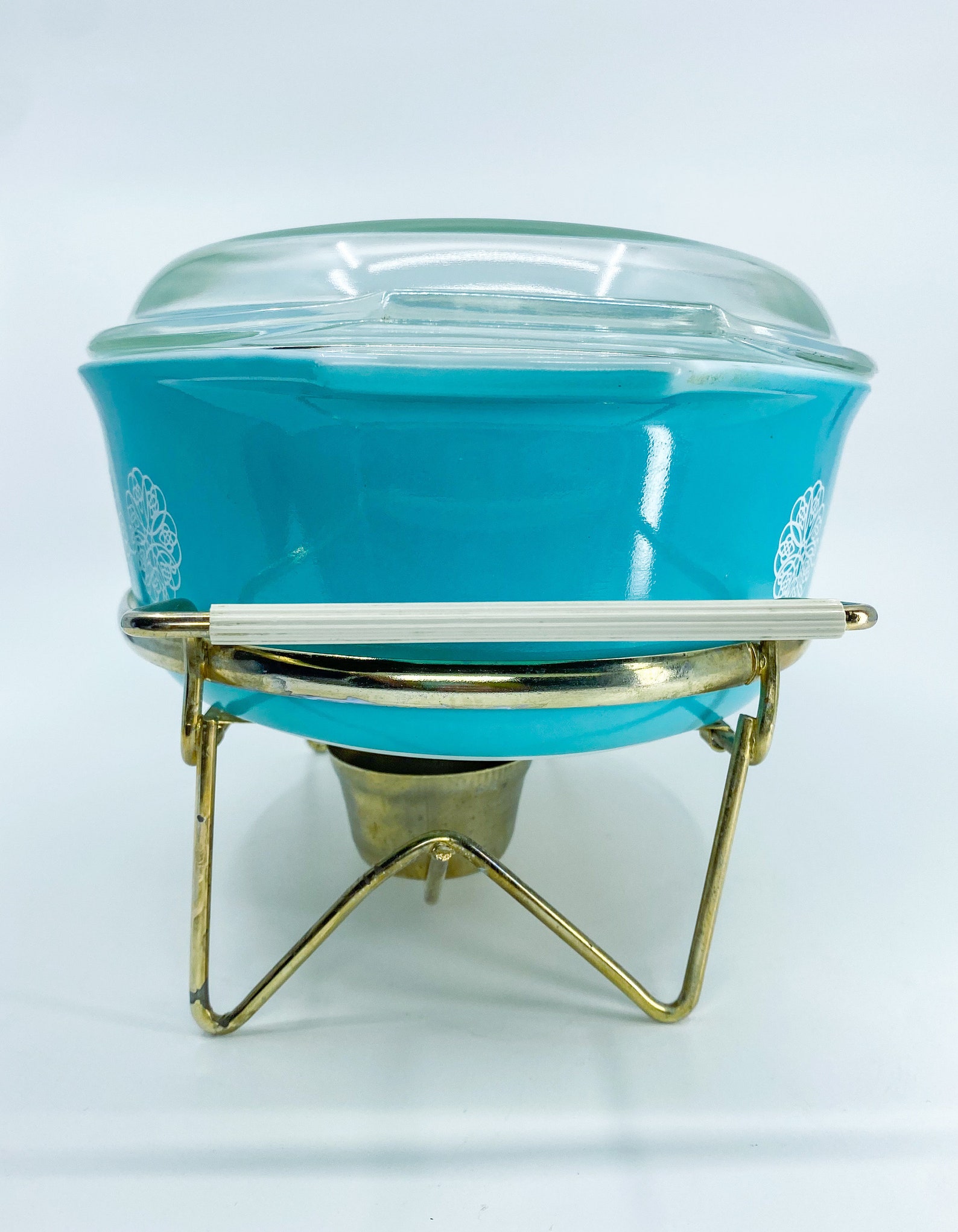 Vintage 1957 Pyrex Promo Turquoise Lace Medallion 045 Dish W/ Lid and ...
