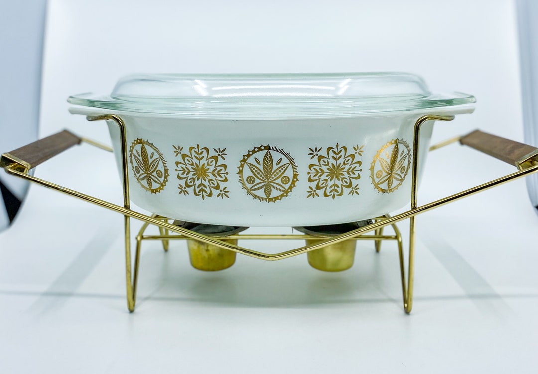 Vintage 1960 Pyrex Promo Gold & White Hex Signs 045 2.5 Quarts W/ Lid ...