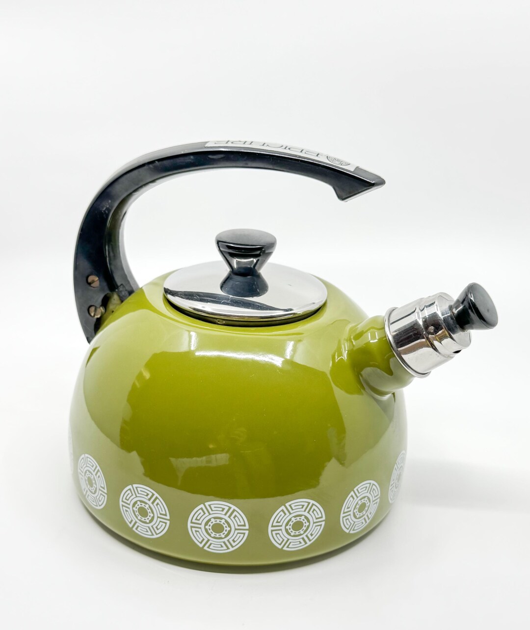 Vintage 1970s Epicure Olive Avocado Green & White Geometric Mod Floral ...