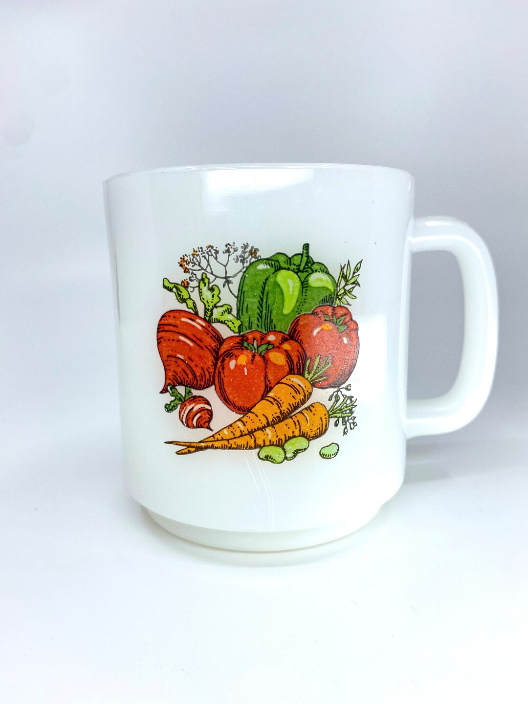 Vintage Glasbake Milk Glass Mug • Vegetable Medley Kitchenware - Etsy