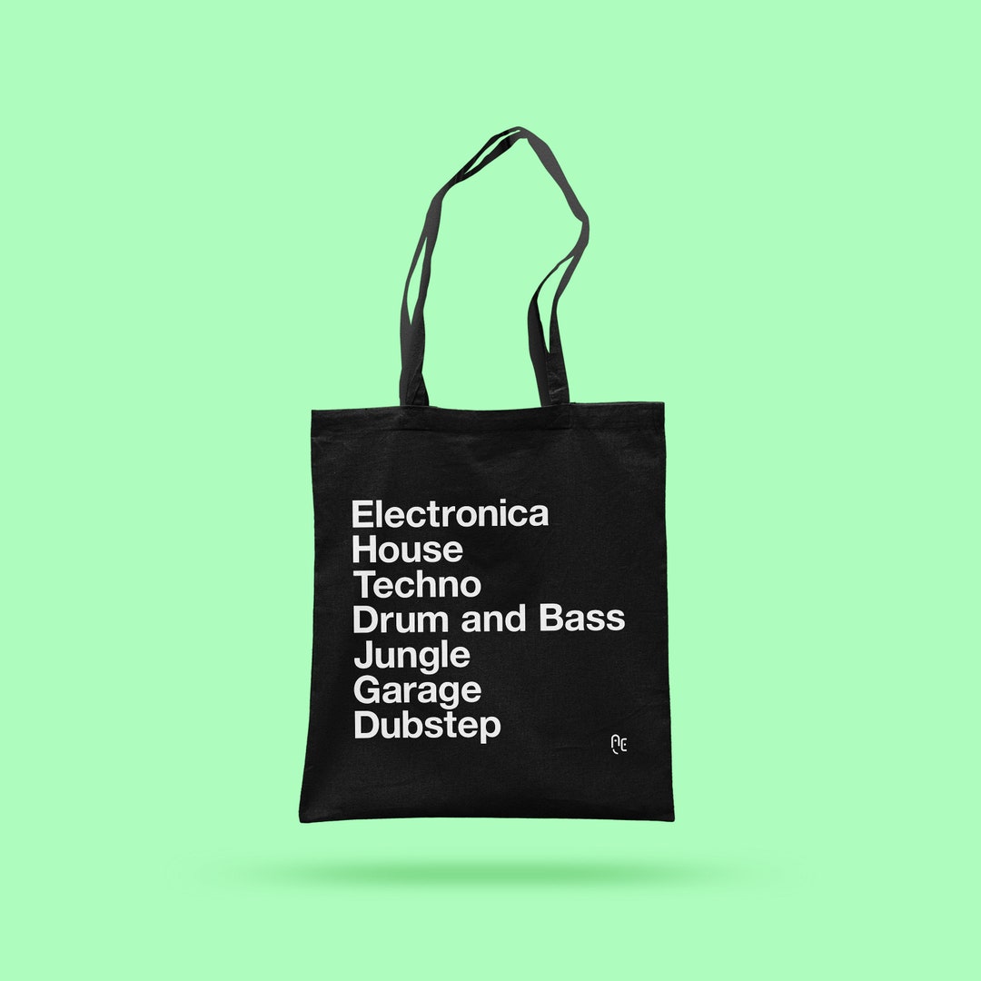 Electronic Music Cotton Tote Bag | Black Long Handle | Shoulder Tote ...