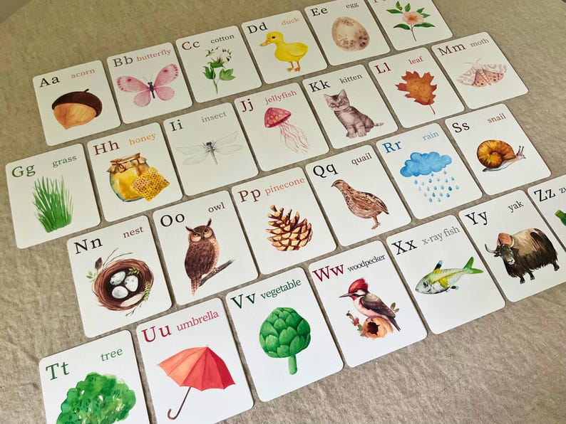 Nature Alphabet Flashcards: Watercolor ABC Cards (printable) - Etsy