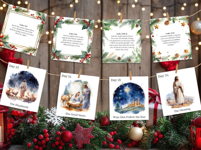 Advent Scripture Cards, Christmas Countdown Printable, Christmas Story ...