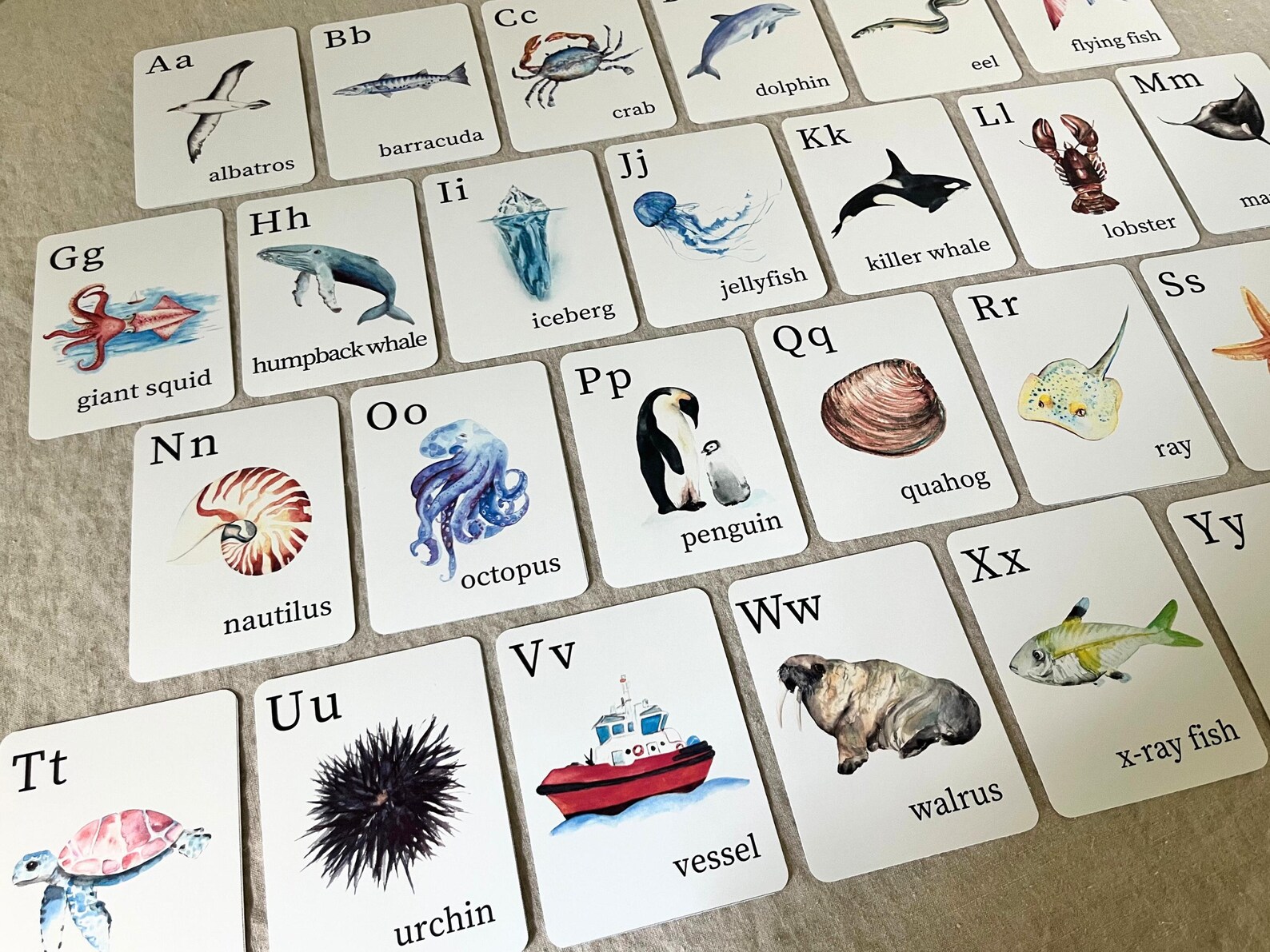 Ocean Alphabet Flashcards, Printable ABC Flashcards, Ocean Animals ...