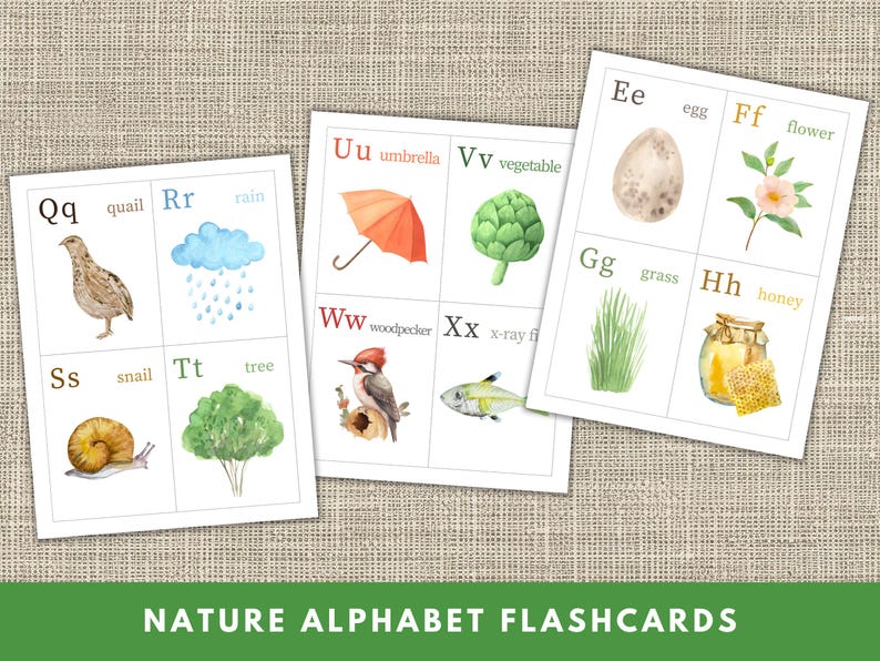 Nature Alphabet Flashcards: Watercolor ABC Cards (printable) - Etsy
