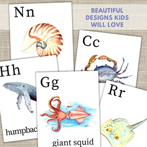 Ocean Alphabet Flashcards, Printable ABC Flashcards, Kids Ocean Animal ...