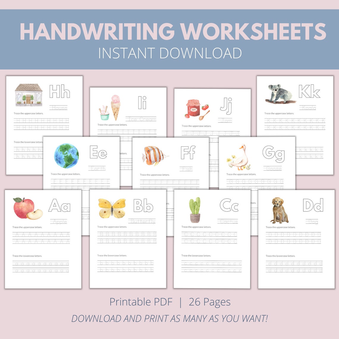 Alphabet Handwriting Worksheets, Handwriting Practice Sheets ...