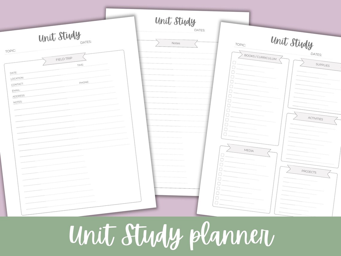 Unit Study Planner, Unit Study Printable Planner Pages, Homeschool ...