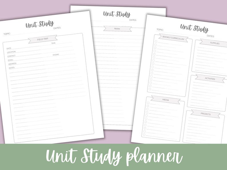 Unit Study Planner, Unit Study Printable Planner Pages, Homeschool ...