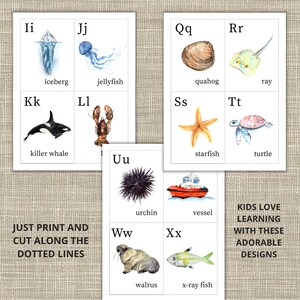 Ocean Alphabet Flashcards, Printable ABC Flashcards, Kids Ocean Animal ...