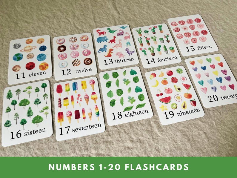 Number Flashcards, Numbers 1-20 Cards, Flash Cards, Preschool ...