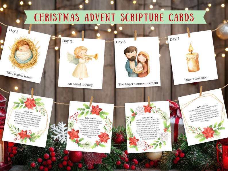 Advent Scripture Cards, Christmas Countdown Printable, Christmas Story ...