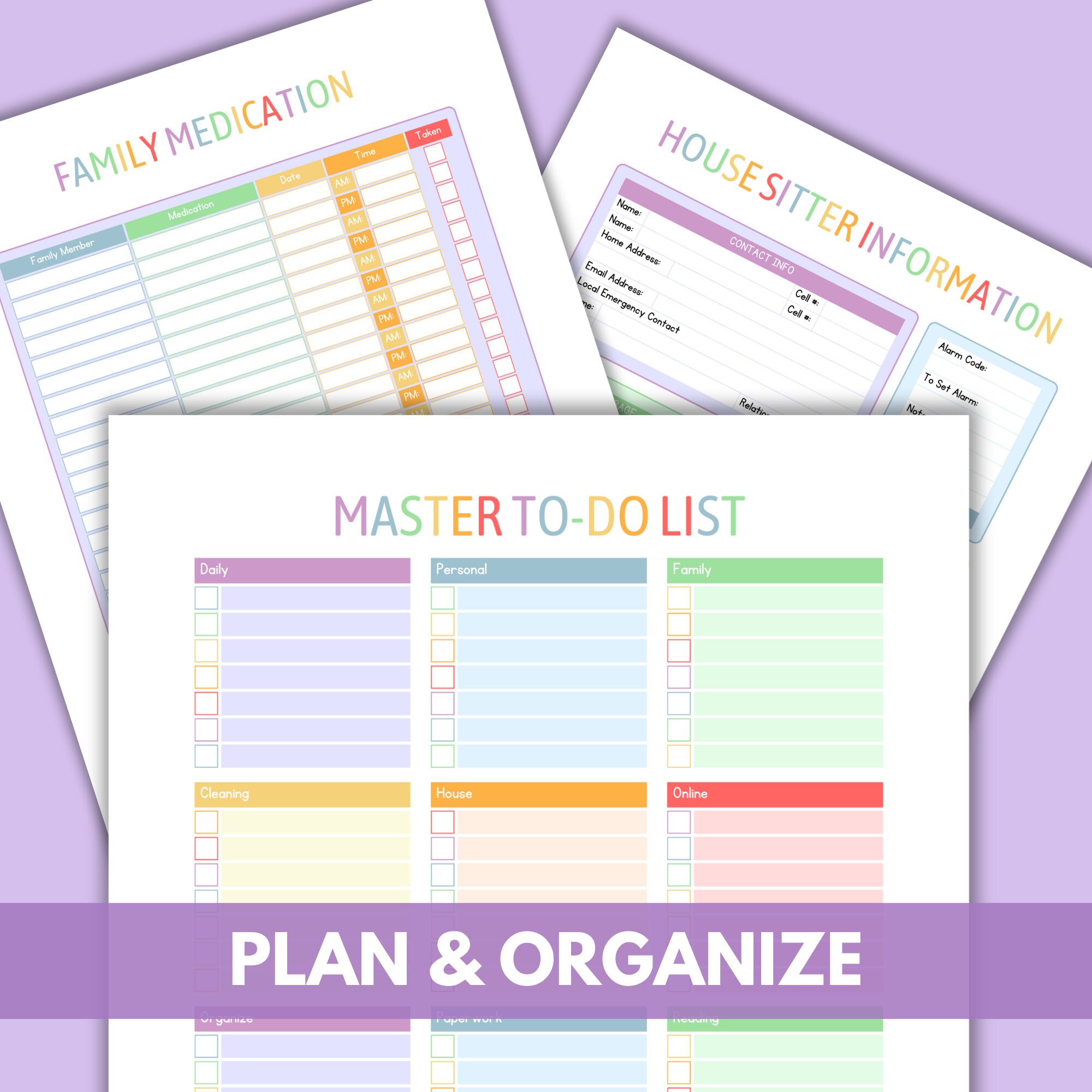 Family Planner Organizer: Weekly, Monthly, Household (printable PDF) - Etsy