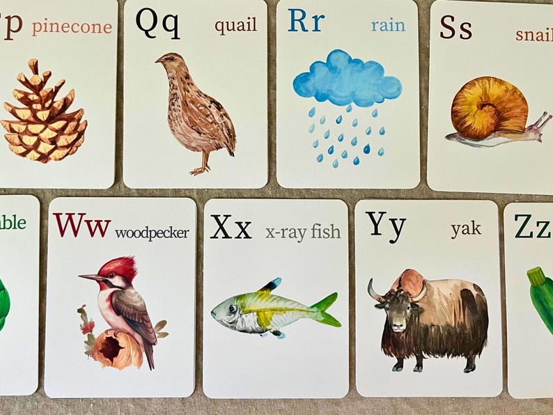 Nature Alphabet Flashcards: Watercolor ABC Cards (printable) - Etsy