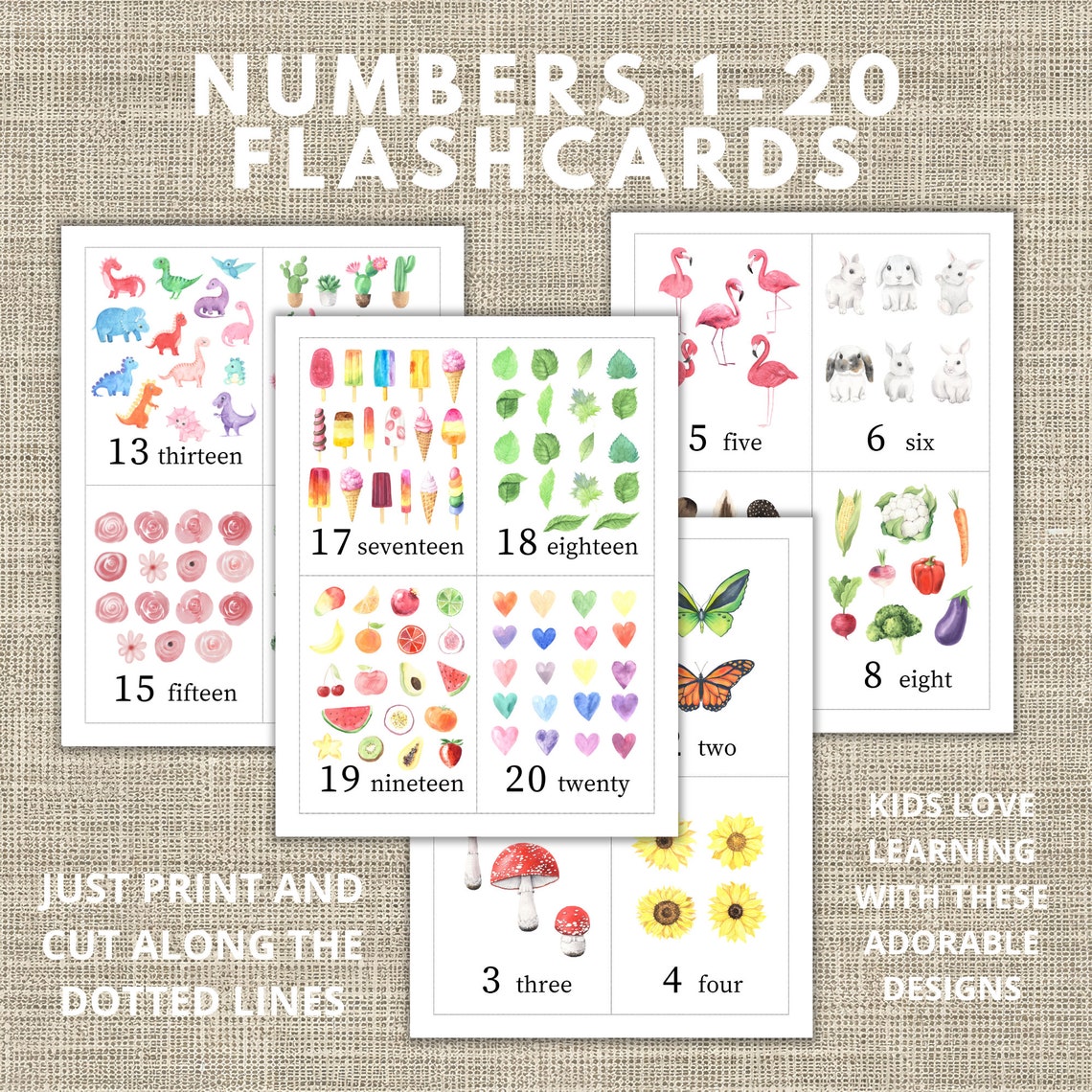 Number Flashcards, Numbers 1-20 Cards, Flash Cards, Preschool ...