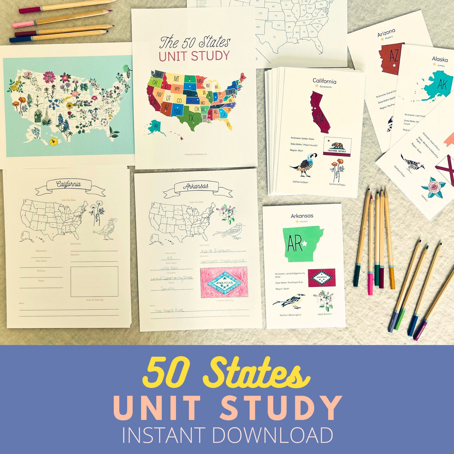 50 States Unit Study, US Fifty States and Capitals Workbook, 50 States ...