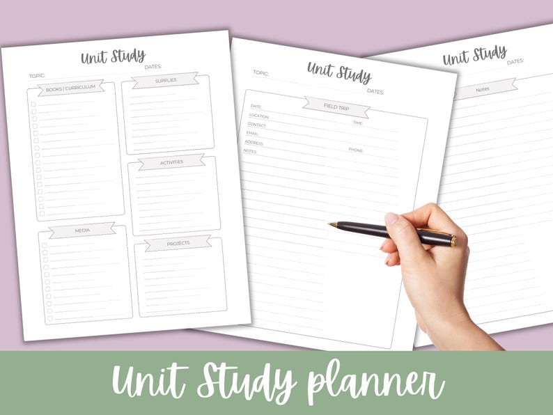 Unit Study Planner, Unit Study Printable Planner Pages, Homeschool ...