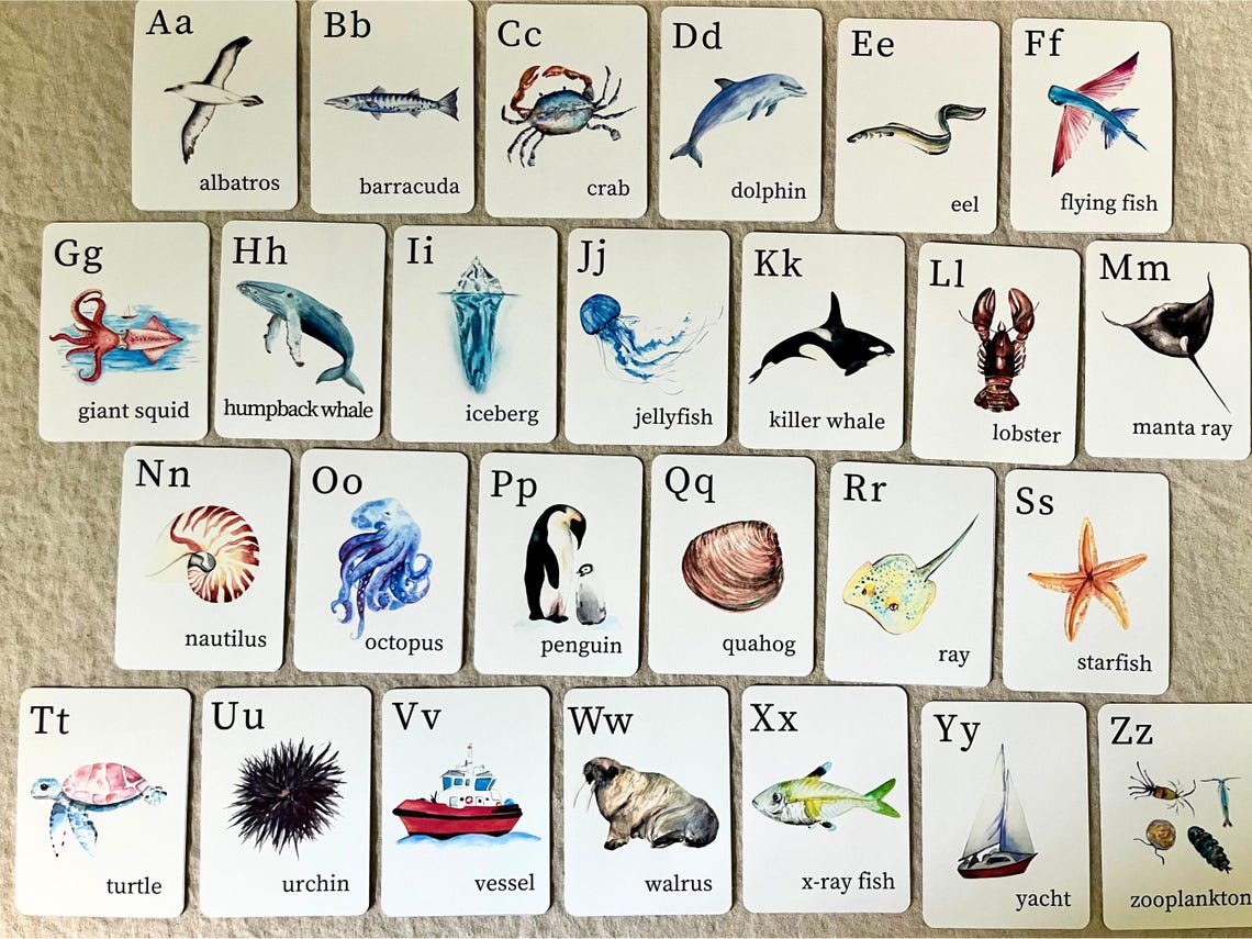 Ocean Alphabet Flashcards, Printable ABC Flashcards, Ocean Animals ...