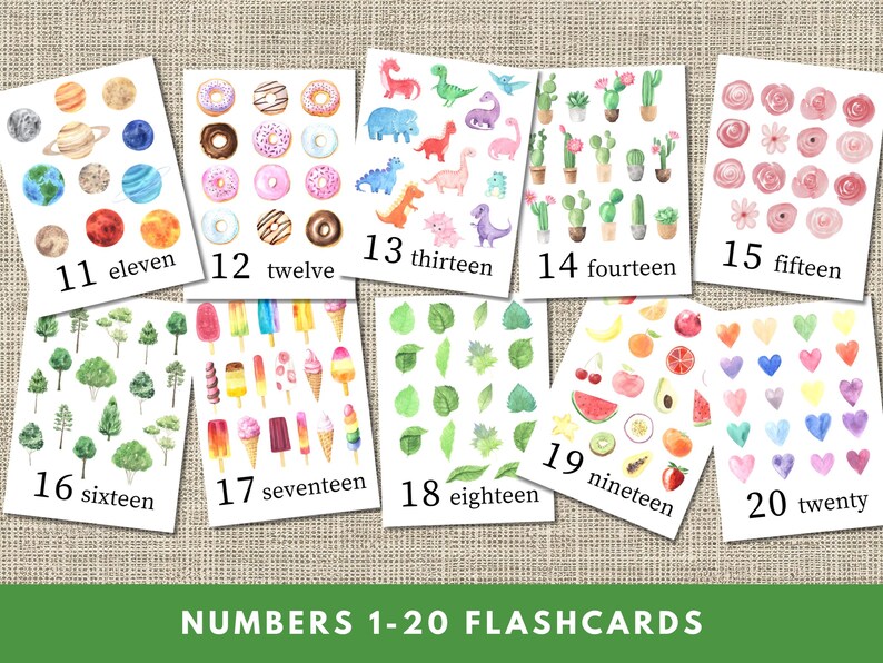 Number Flashcards, Numbers 1-20 Cards, Flash Cards, Preschool ...