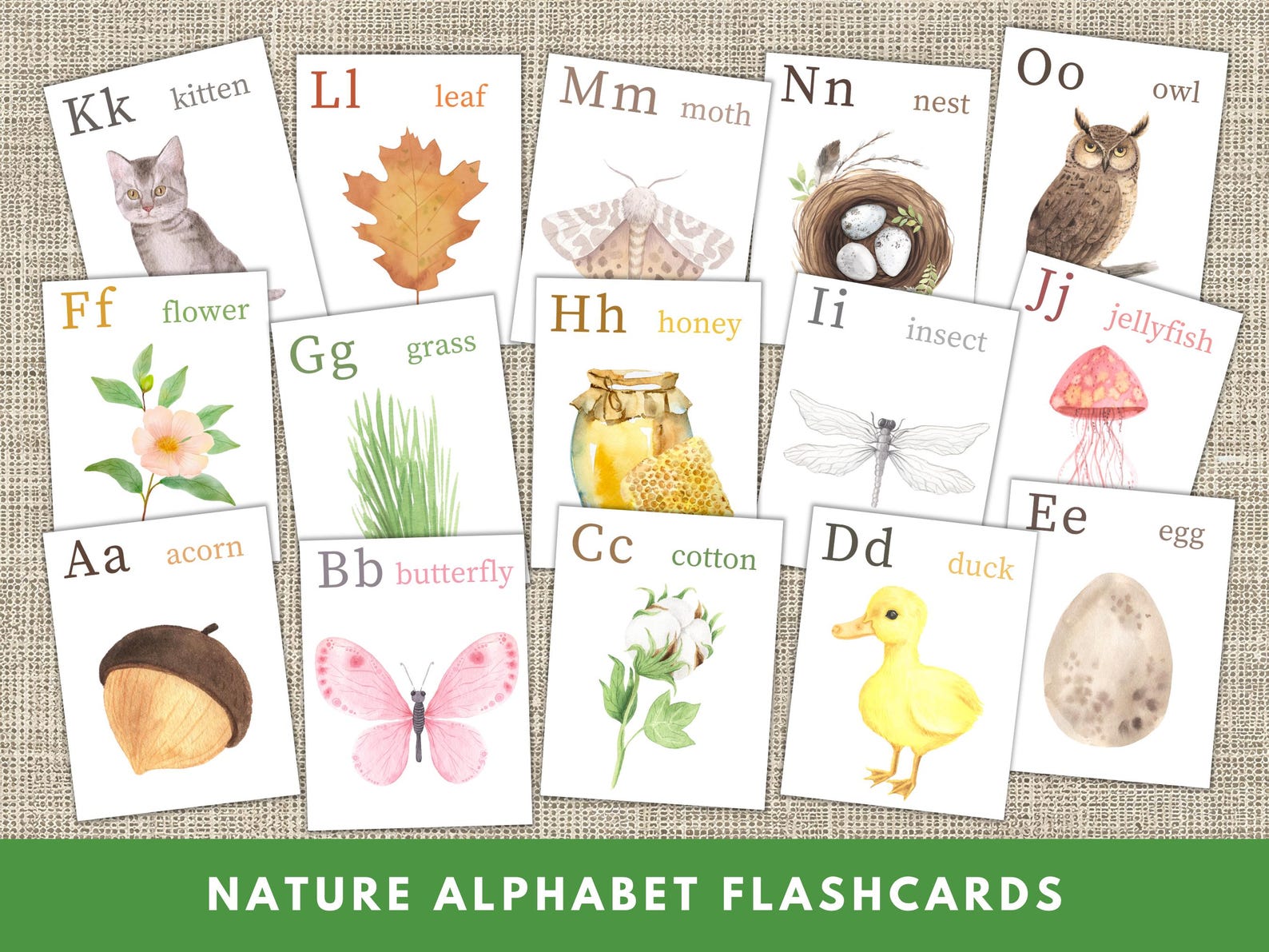 Nature Alphabet Flashcards: Watercolor ABC Cards (printable) - Etsy