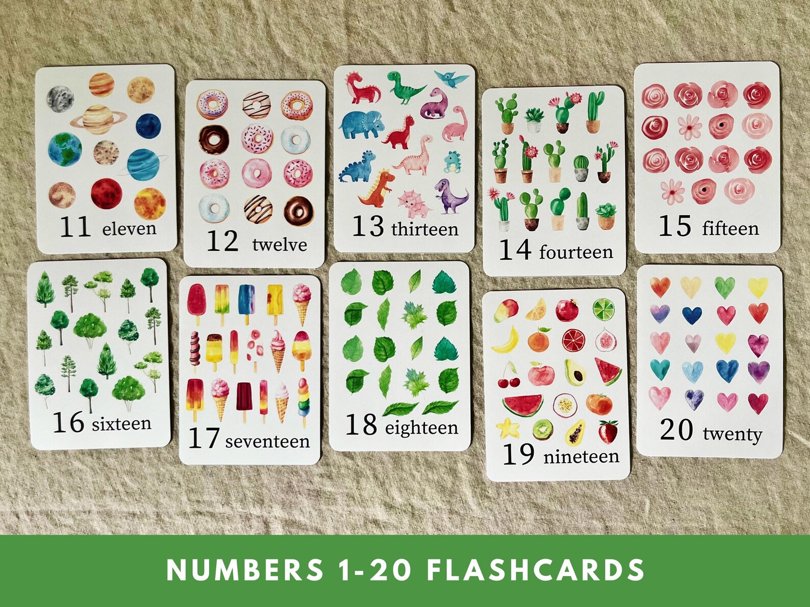 Number Flashcards, Numbers 1-20 Cards, Flash Cards, Preschool ...