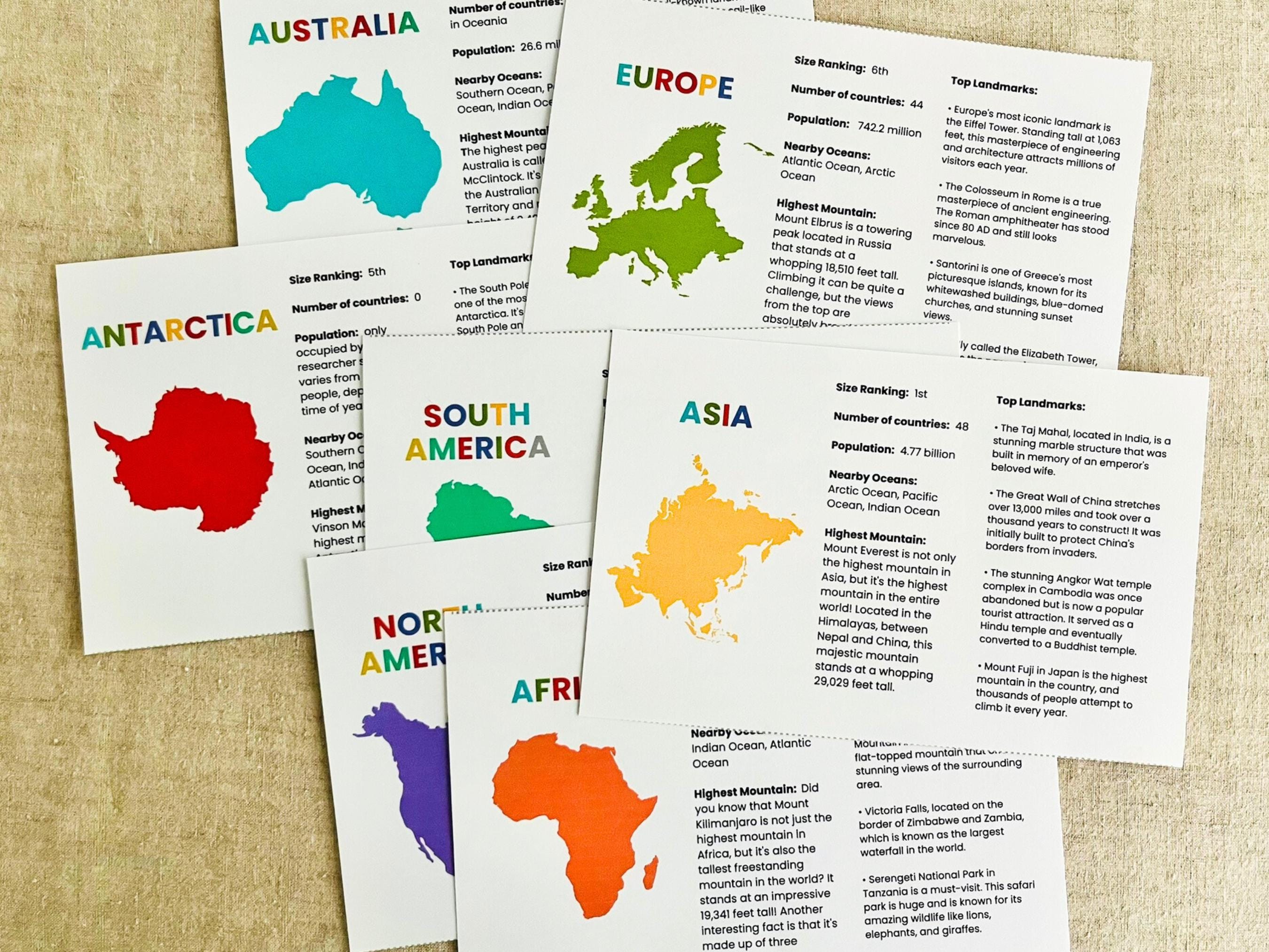 World Geography Unit Study: Continents, Animals, and Fact Cards - Etsy