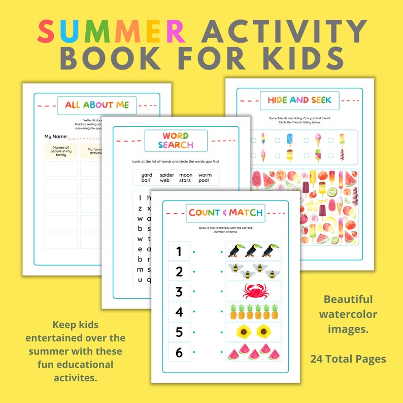 Summer Activity Book for Kids: Fun Worksheets (digital Download) - Etsy