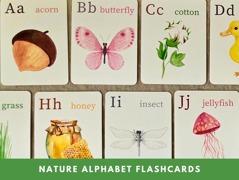 Nature Alphabet Flashcards: Watercolor ABC Cards (printable) - Etsy