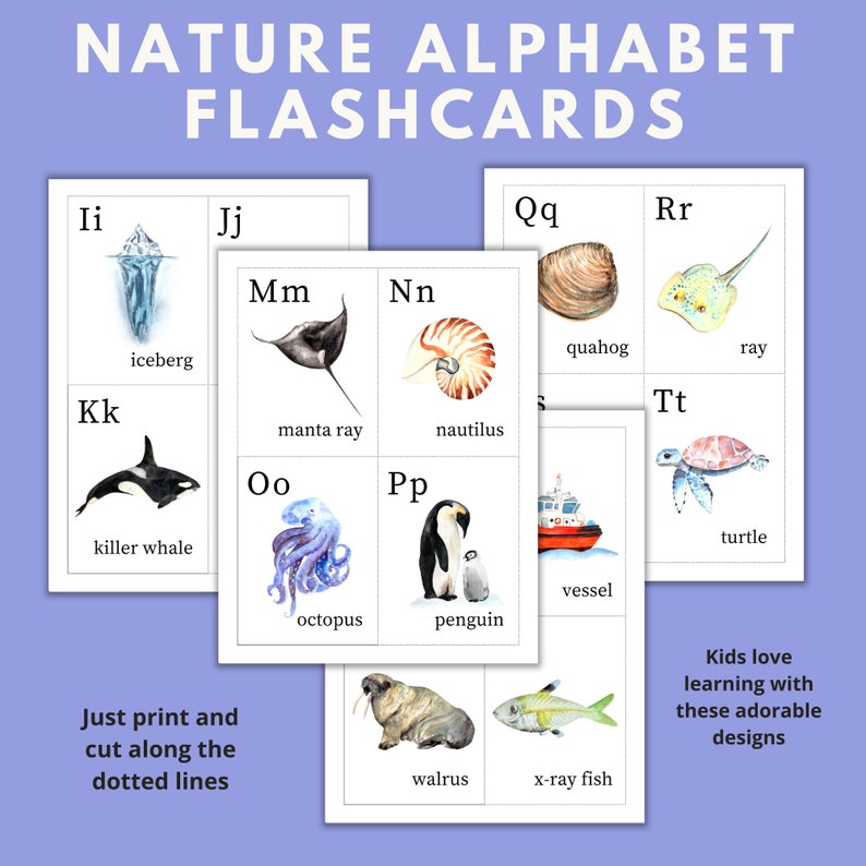 Ocean Alphabet Flashcards Printable ABC Flashcards Kids - Etsy