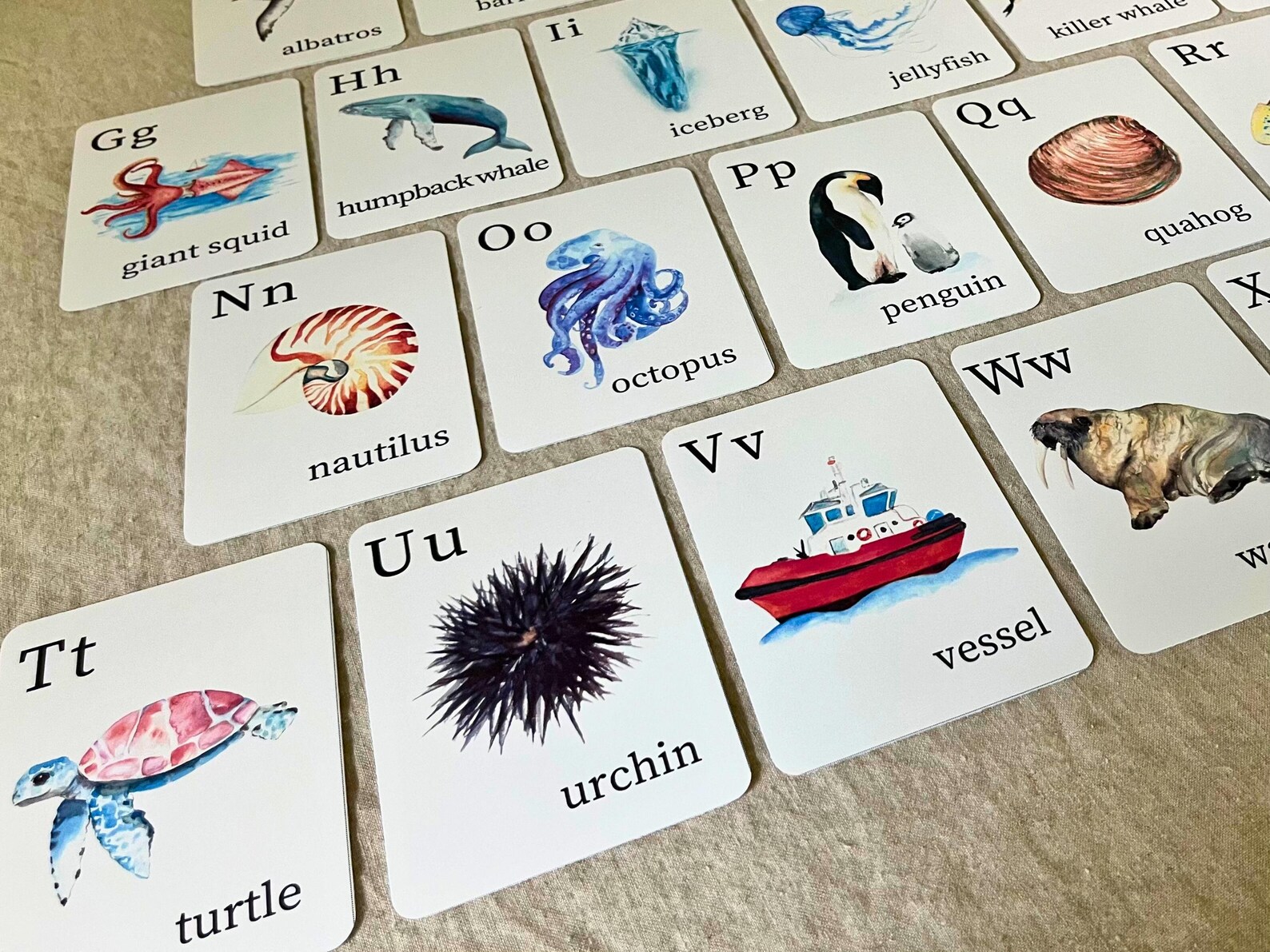 Ocean Alphabet Flashcards, Printable ABC Flashcards, Ocean Animals ...