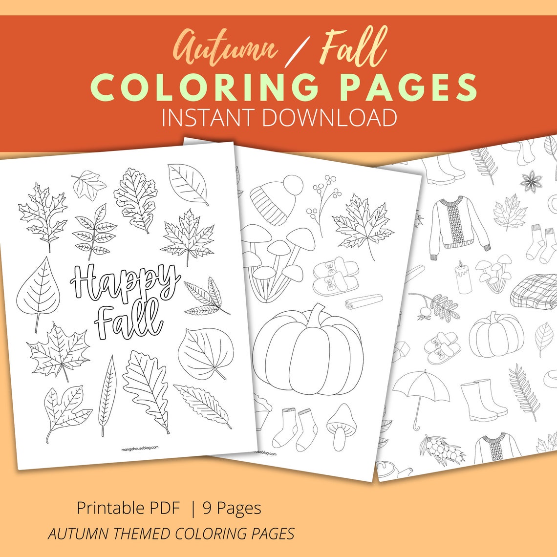 Autumn Fall Coloring Pages for Kids, Printable Coloring Sheets ...