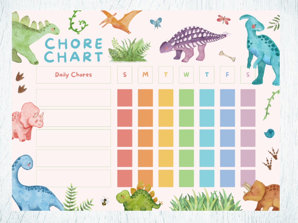 Printable Dinosaur Chore Chart, Boy Daily Chore Chart, Chore Chart for ...