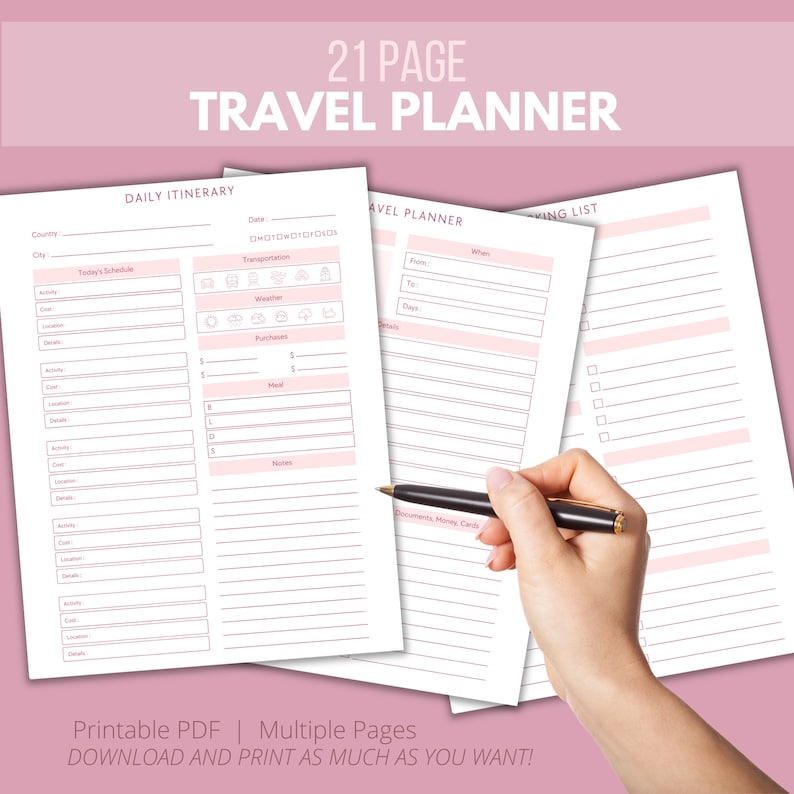 Travel Planner, Travel Journal, Printable Travel Planner, Travel Planning Pages, Vacation ...