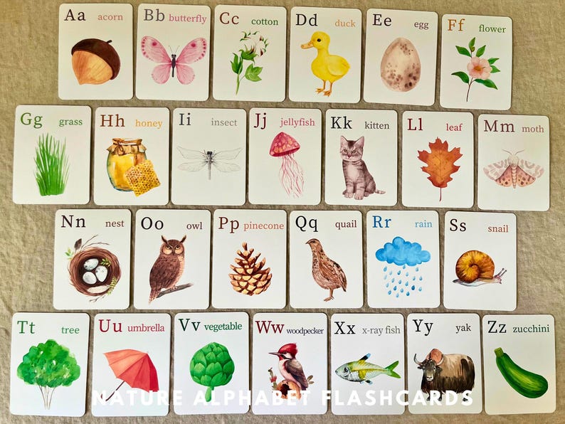 Nature Alphabet Flashcards: Watercolor ABC Cards (printable) - Etsy