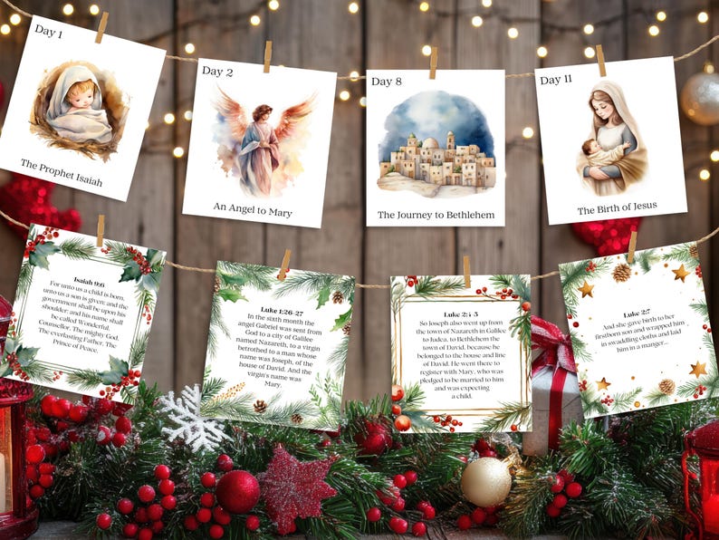 Advent Scripture Cards, Christmas Countdown Printable, Christmas Story ...